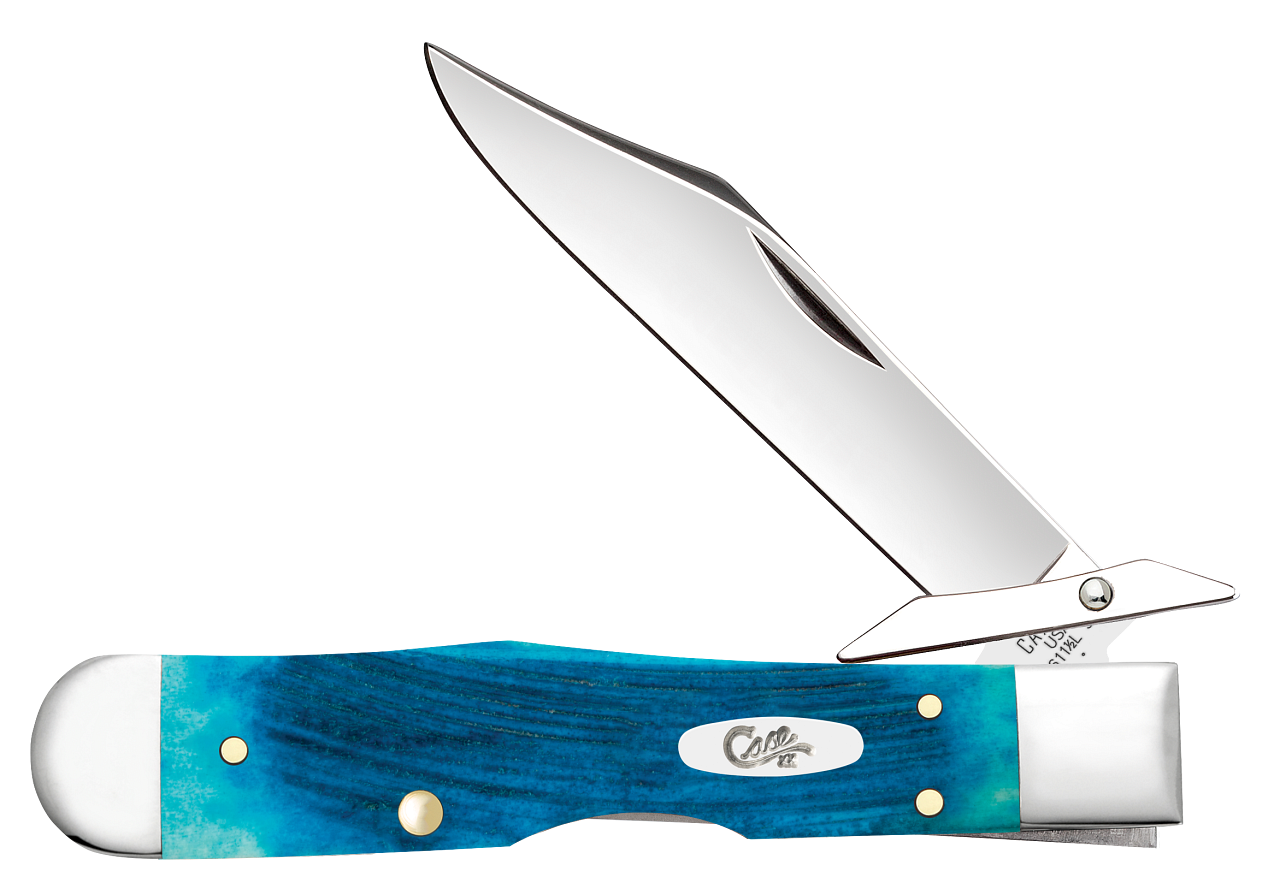 Caribbean Blue Sawcut Jigged Bone Cheetah Cub Pattern Lockback Folding ...